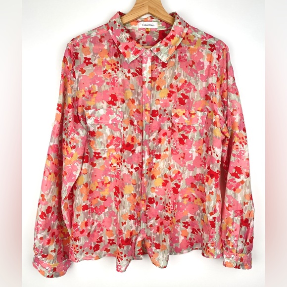Calvin Klein | Tops | Calvin Klein Floral Silk Blend Blouse | Poshmark